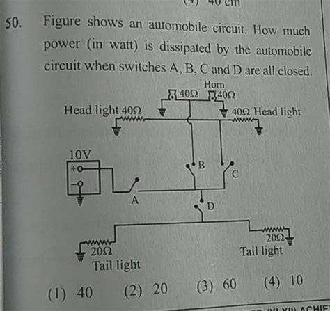 Figure Shows An Automobile Circuit How Much Power In Watt Is Dissipate