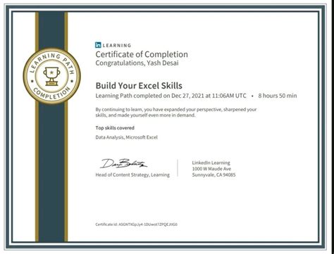 Completed This Very Informative Learning Path On Excel Yash Desai