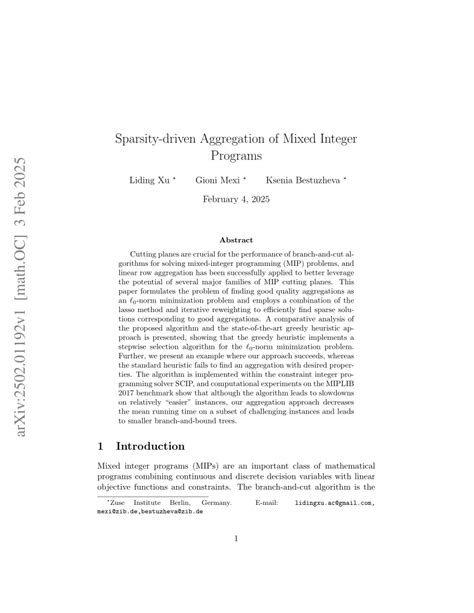 Pdf Sparsity Driven Aggregation Of Mixed Integer Programs