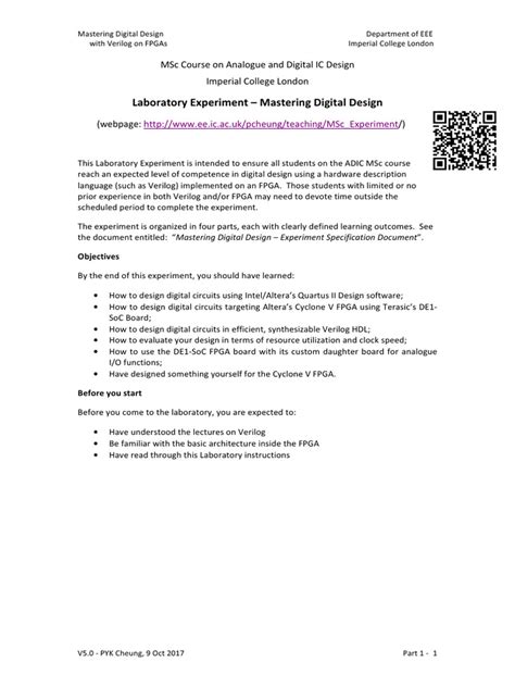 Experiment Sheet Mastering Digital Design Part 1 Pdf Field Programmable Gate Array