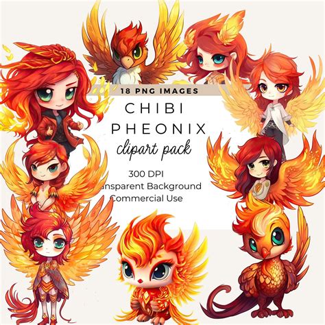 Cute Chibi Phoenix Clipart Bird Clipart Chibi Clipart Commercial Use Card Making Phoenix
