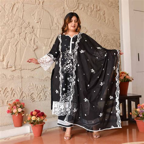 Shambhavi Black And White Embroidered Cotton Suit Set Meera Creations