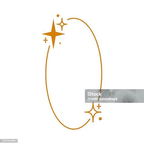 미니멀리스트 Y2k 미적 라인 테두리 별과 반짝임이 있는 벡터 오렌지 선형 타원형 프레임 둥근 모양의 보호 라인 아트 0명에 대한 스톡 벡터 아트 및 기타 이미지 Istock