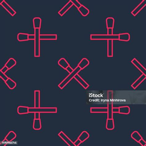 빨간 선 불타는 성냥은 불 아이콘과 검은 배경에 이음새가 없는 패턴을 분리합니다 불로 어울립니다 기호와 일치합니다 벡터 가연성에 대한 스톡 벡터 아트 및 기타 이미지