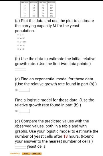 Solved The Table Gives The Number Of Yeast Cells In A New