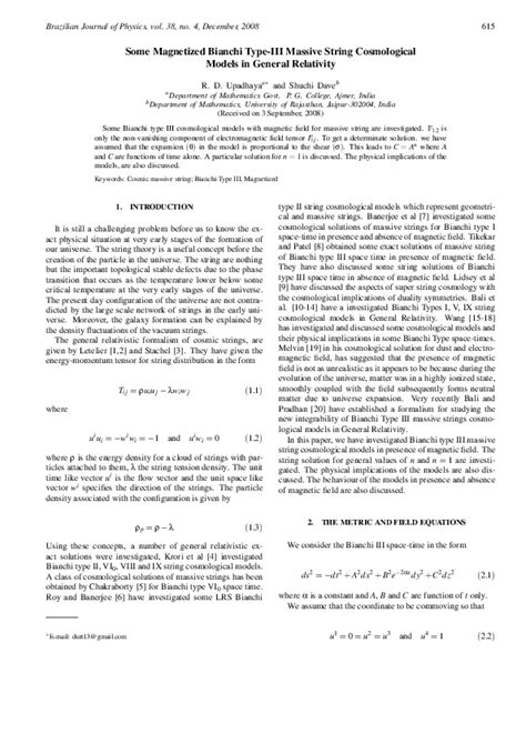Pdf Some Magnetized Bianchi Type Iii Massive String Cosmological Models In General Relativity