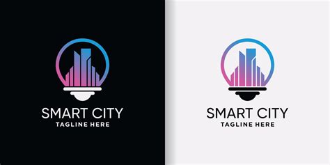 Smart City Logo Design For Technology Construction With Light Bulb