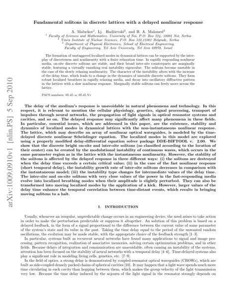 Pdf Fundamental Solitons In Discrete Lattices With A Delayed Nonlinear Response