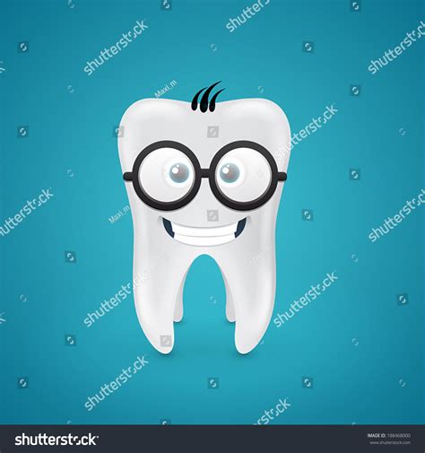 Cheerful Tooth Glasses On Blue Background Stock Vector Royalty Free