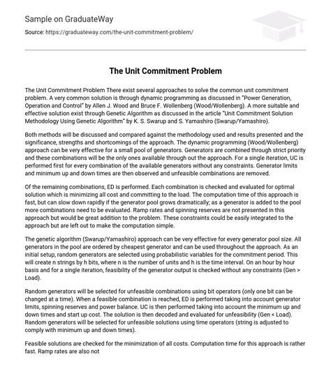 ⇉the Unit Commitment Problem Essay Example Graduateway