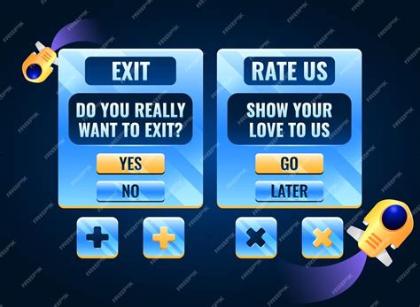 premium vector fantasy space game ui exit and rate us pop up menu