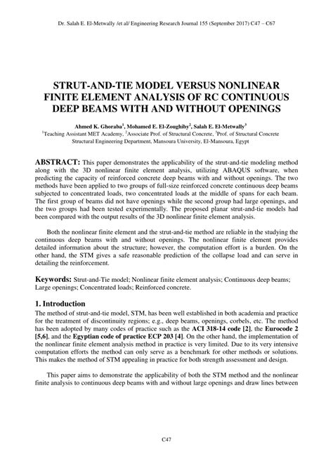 Pdf Strut And Tie Model Versus Nonlinear Finite Element Analysis Of Rc Continuous Deep Beams