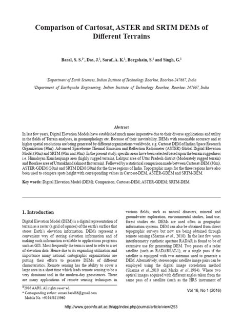 Comparison Of Cartosat Aster And Srtm Dems Of Different Terrains1 Pdf Topography