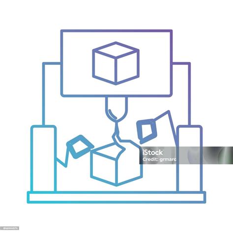 파랑 보라색에서 컬러 그라데이션 실루엣에서 로봇 손으로 큐브 디자인 3차원 형태에 대한 스톡 벡터 아트 및 기타 이미지 3차원 형태 가상현실 경사로 표지판 Istock