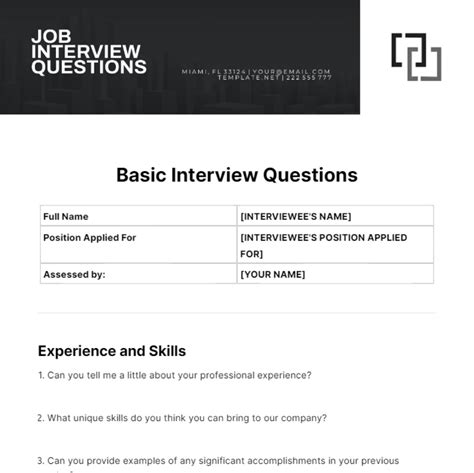 Free Basic Interview Questions Template To Edit Online