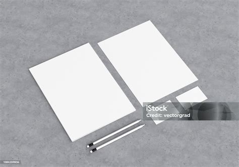 그래픽 디자이너 프리젠 테이션 및 포트폴리오를위한 회색 콘크리트 배경에 아이덴티티브랜딩을위한 기본 흰색 문구 모형 템플릿 3d 렌더링 0명에 대한 스톡 사진 및 기타 이미지