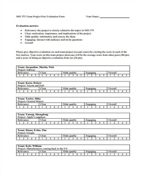 free 9 project evaluation forms in pdf excel