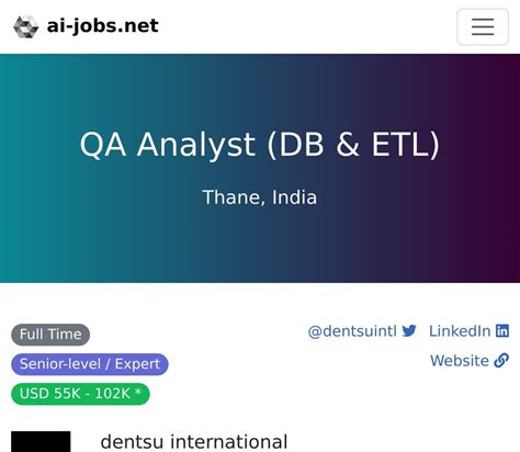 Hiring Qa Analyst Db And Etl In Thane India Raimljobs