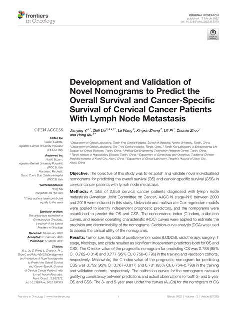 Pdf Development And Validation Of Novel Nomograms To Predict The Overall Survival And Cancer