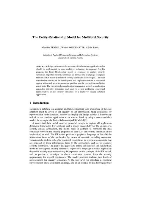Pdf The Entity Relationship Model For Multilevel Security