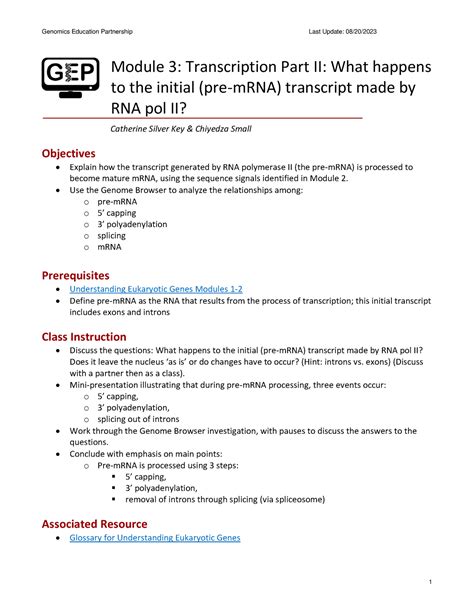 Genomics Module 3 Module 3 Transcription Part Ii What Happens To The Initial Pre Mrna