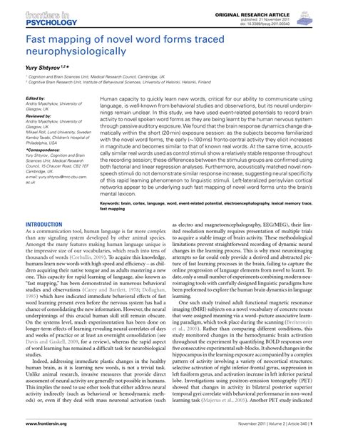 Pdf Fast Mapping Of Novel Word Forms Traced Neurophysiologically
