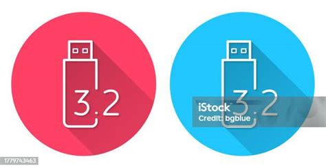 Usb 32 플래시 드라이브 빨간색 또는 파란색 배경에 긴 그림자가 있는 둥근 아이콘 2에 대한 스톡 벡터 아트 및 기타 이미지 2 3 32 Istock