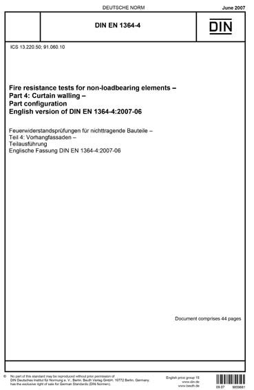 DIN EN 1364-4:2007 - Fire resistance tests for non-loadbearing elements ...