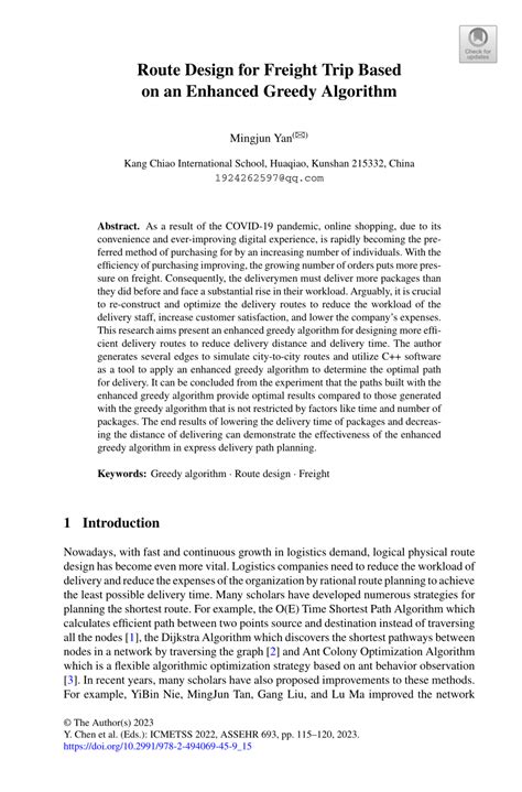 Pdf Route Design For Freight Trip Based On An Enhanced Greedy Algorithm