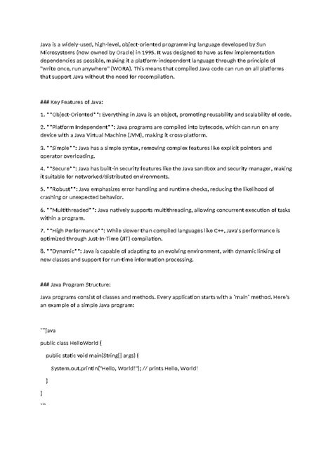 Gg Java Programming Notes Available Java Is A Widely Used High