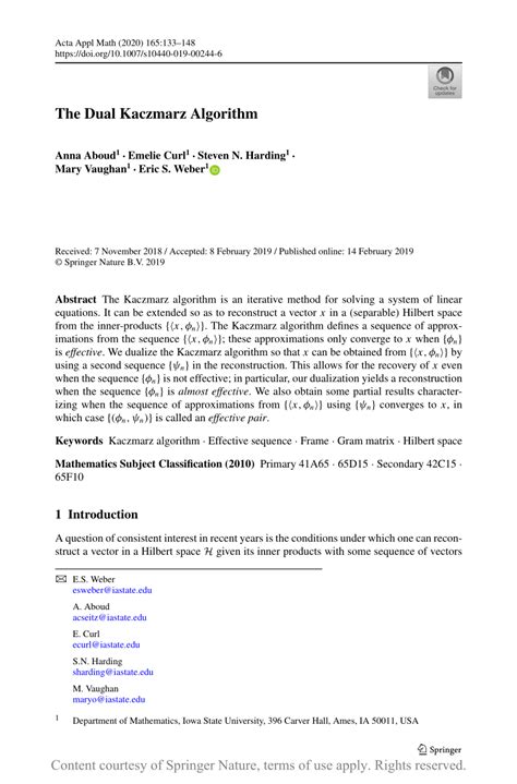The Dual Kaczmarz Algorithm Request Pdf
