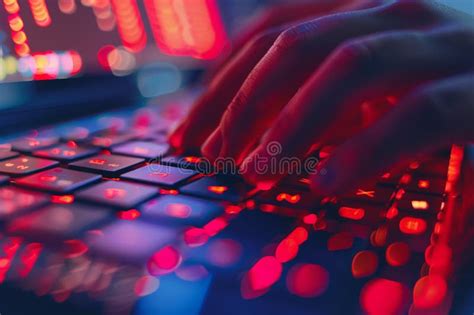 Typing On A Backlit Keyboard In A Dark Room Stock Illustration