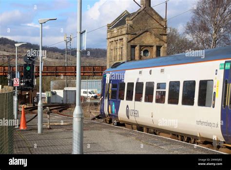 Northern Express Sprinter Dmu 158906 Leaving Carnforth Station Passing Feather Signal At