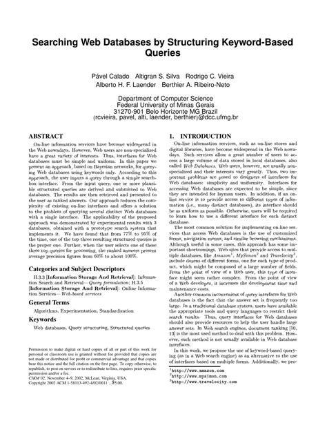 Pdf Searching Web Databases By Structuring Keyword Based Queries
