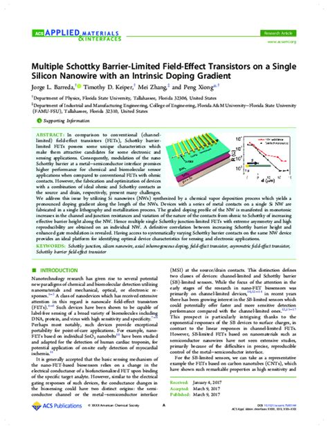 Pdf Schottky Barrier Fets On Doped Silicon Nanowires For Sensors