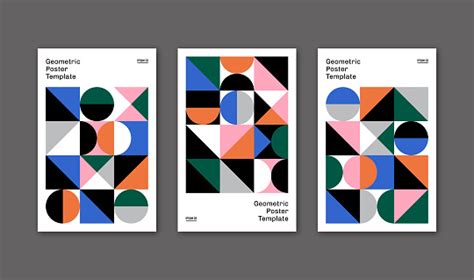 추상 기하학적 그래픽이 있는 포스터 세트 디자인 템플릿 마일로 시스템 Ipsumco 시리즈 패턴에 대한 스톡 벡터 아트 및 기타