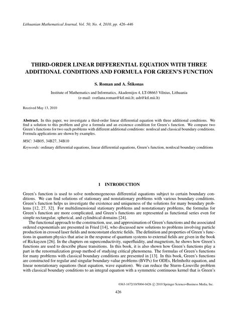 Pdf Third Order Linear Differential Equation With Three Additional Conditions And Formula For