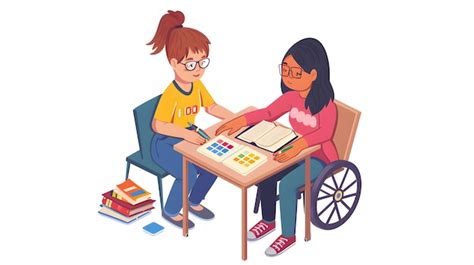 Premium Photo Blind Woman Teaching Friend Braille Joyful Inclusion