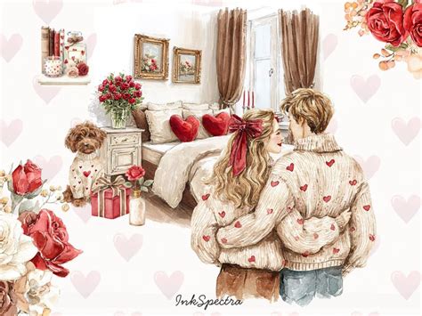 Watercolor Valentine Clipart Cottagecore Love Scenes Digital Download