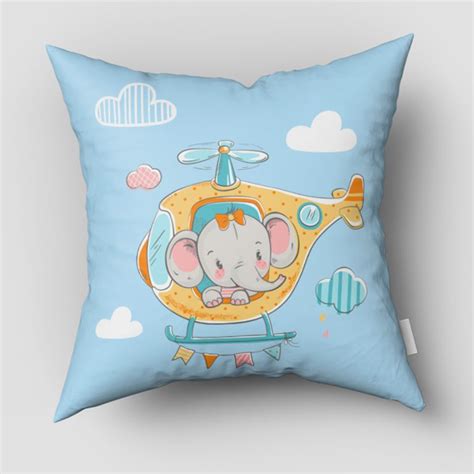 قیمت و خرید کوسن عروسکی طرح فیل خلبان با هواپیما زرد Cs 1083 چاپ دی تولید کننده ست اتاق کودک