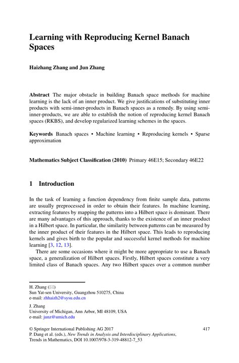 Pdf Learning With Reproducing Kernel Banach Spaces