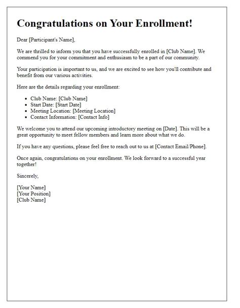 Letter Template For Confirmation Of Club Enrollment Free Samples In Pdf Letterin
