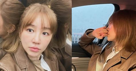 윤은혜 염색하고 시원한 드라이브 세련된 가죽 재킷 블라우스 데님 팬츠룩 스타와 패션