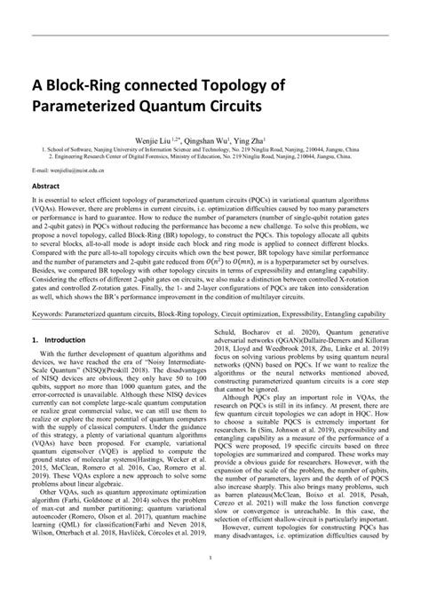 A Block Ring Connected Topology Of Parameterized Quantum Circuits Deepai