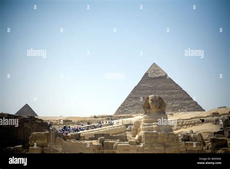 The Sphinx And The Pyramids Stock Photo Alamy