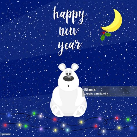 흰색 북극곰 고 눈 파란 배경에 고립 손으로 그린된 행복 한 새 해 견적입니다 겨울 휴가 시간 카드 템플릿 12월에 대한 스톡 벡터 아트 및 기타 이미지 Istock