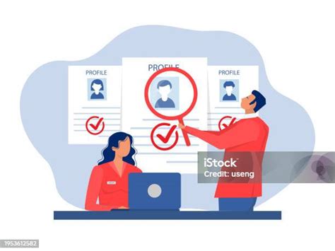 Kyc 또는 고객 수용 능력 돋보기를 통해 프로필의 신원을 확인하는 비즈니스 고객 및 사용자 데이터 분석 벡터 일러스트 레이터