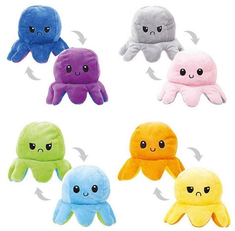 Candt Kuscheltier Oktopus Plüschtier Doppelseitiges Flip Kuscheltier Zum Wenden Verschiedene