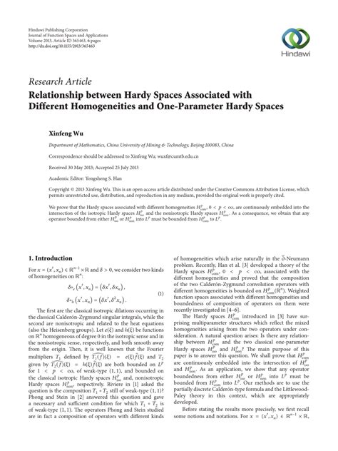 Pdf Relationship Between Hardy Spaces Associated With Different Homogeneities And One