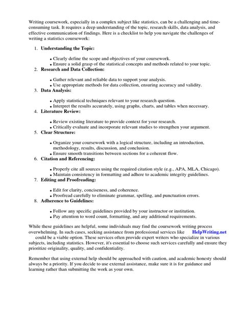 Statistics Coursework Checklist Pdf Statistics Citation